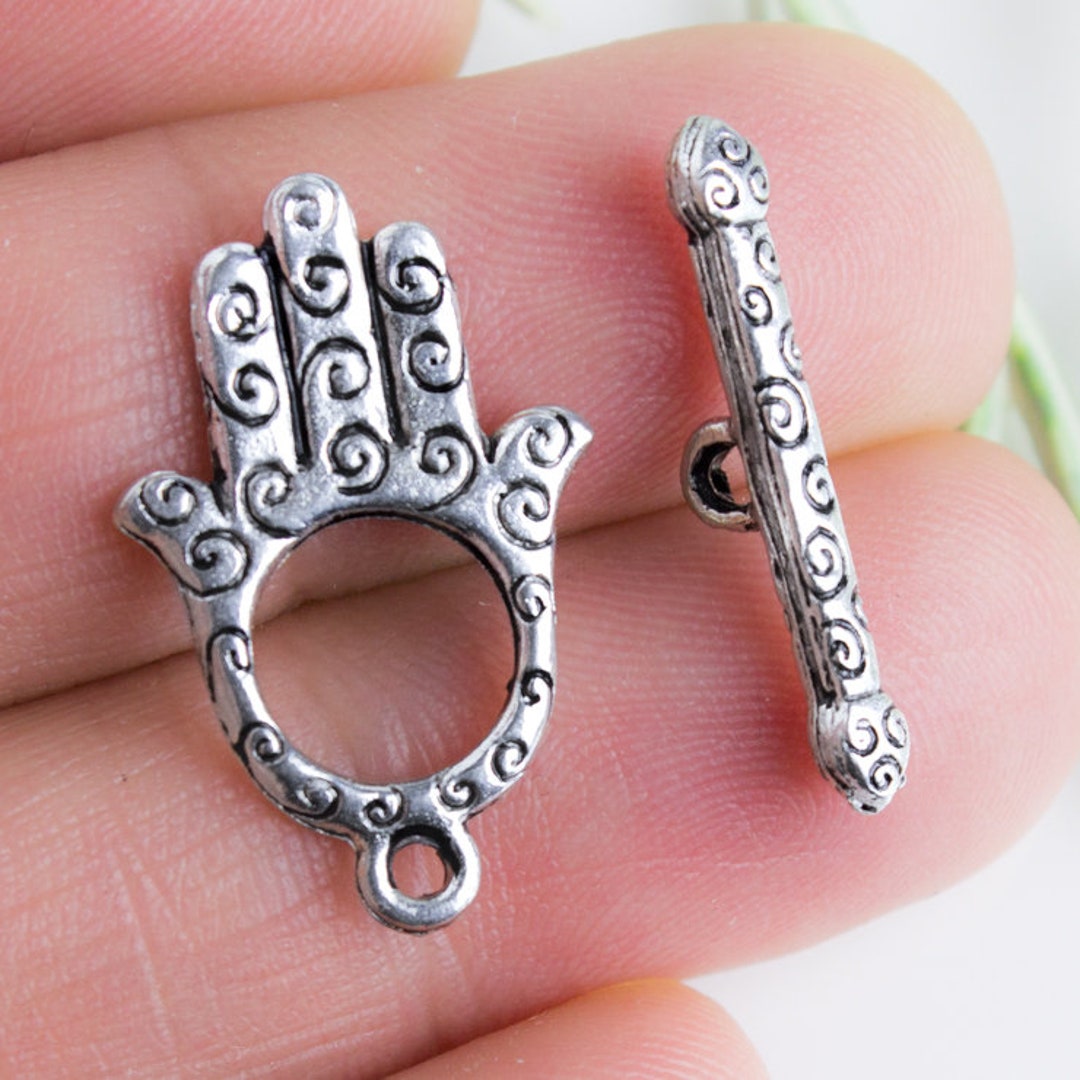 Hamsa Hand Toggle Clasp, Healing Hand of Fatima, Celtic, Spiral Henna ...