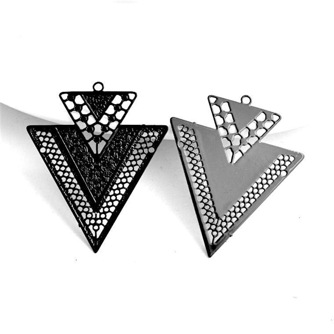 10%OFF, Large Triangle Filigree Charm, Jewelry Making, Laser Cut Black ...