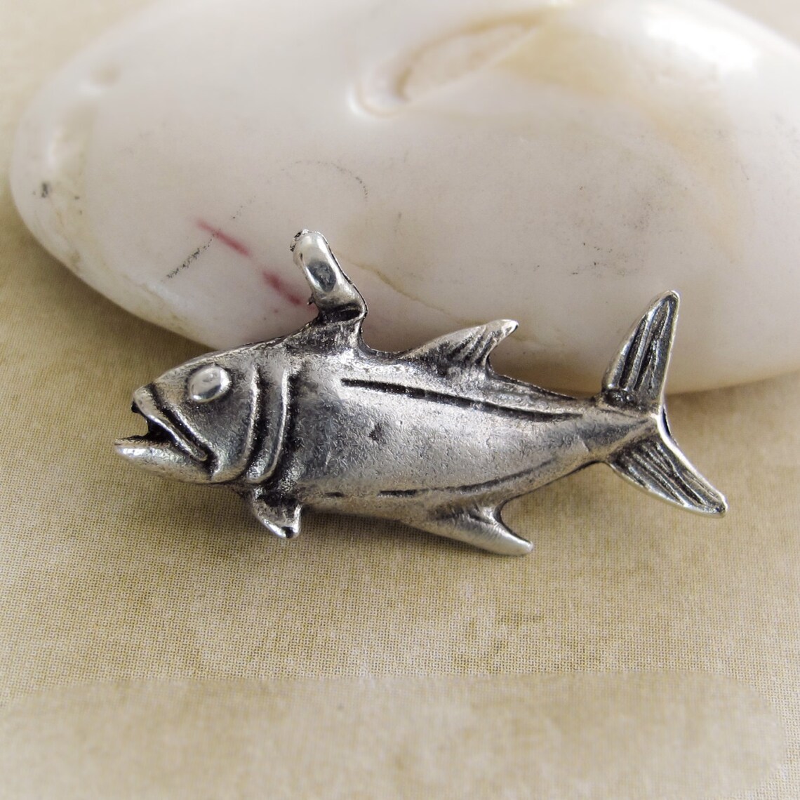 Large Fish Pendant, Greek Mykonos Metal Charm, Silver Plated, Beach ...