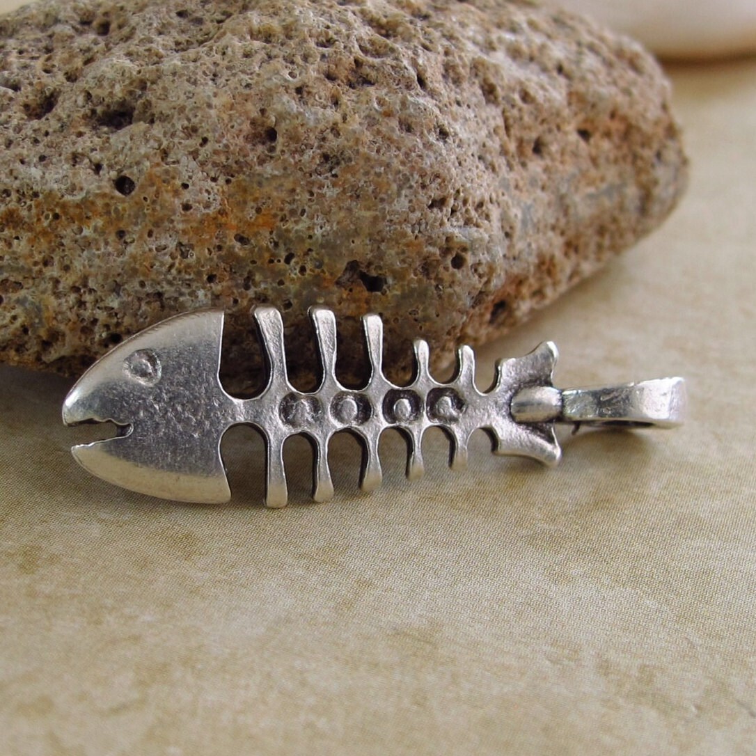 Large Fish Bone Pendant, Greek Mykonos Casting, Fishbone Bead Charm ...