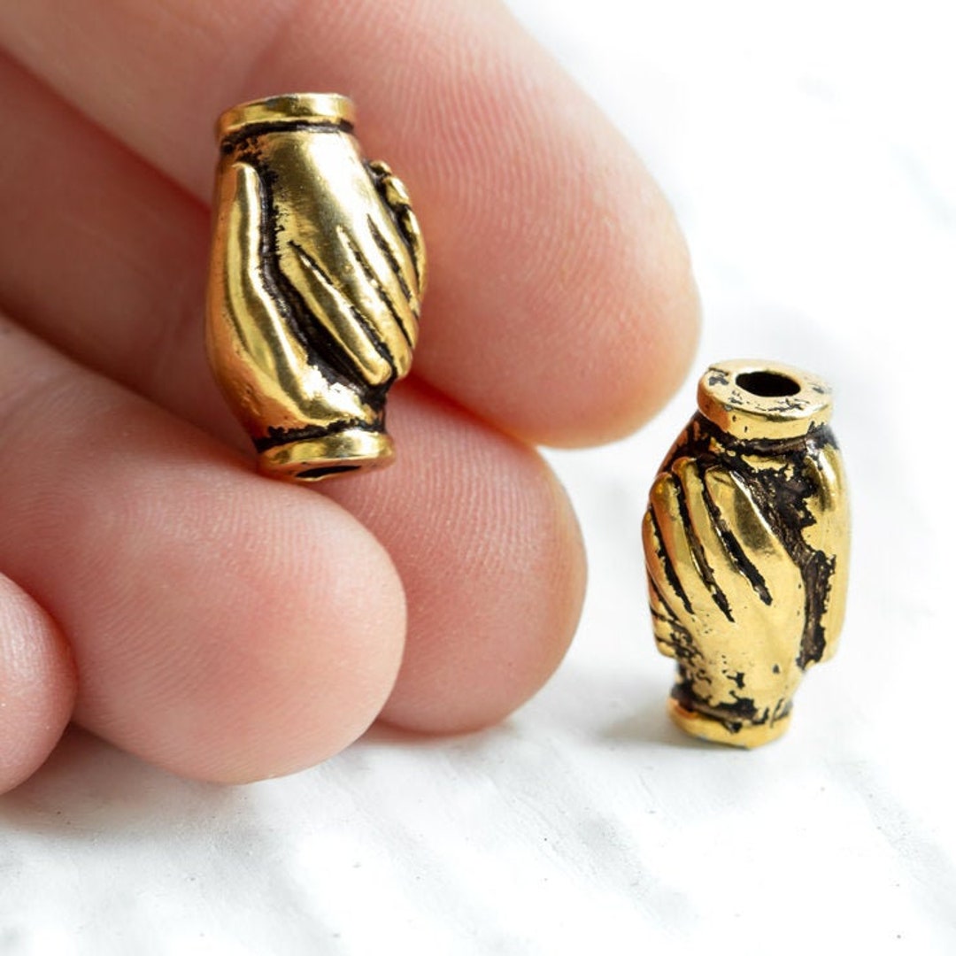 10%OFF 24K Gold Large Handshake Beads Hand in Hand Slider Bead Black ...