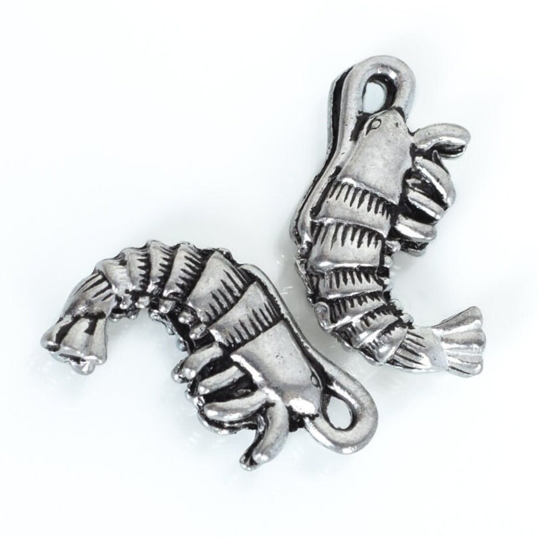 Silver Shrimp Charm, Cute 3D Small Shrimp, Sea Animal Pendant, Nautical ...