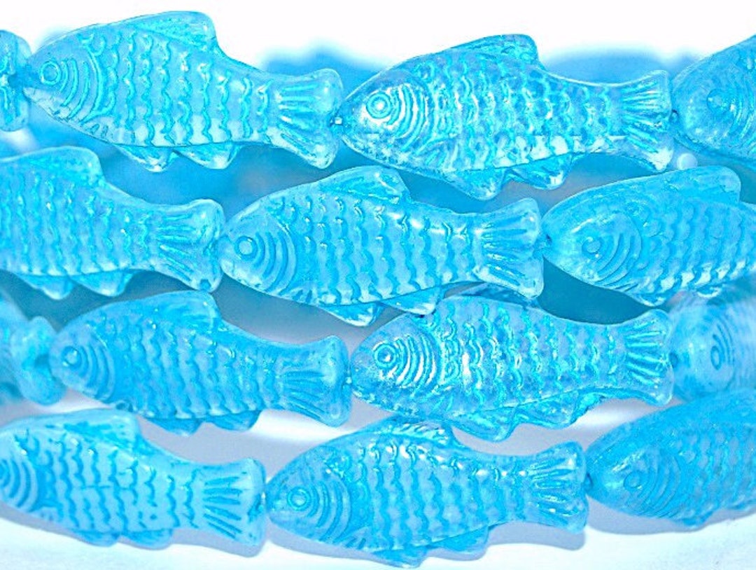 Glass Fish Beads, 1 Inch Czech Glass Beads, Translucent Aqua Sky Blue ...