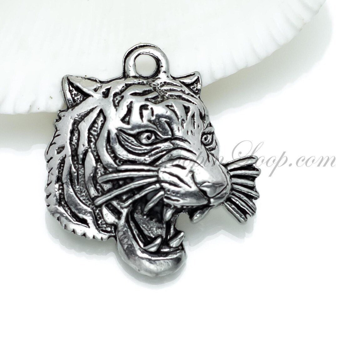 Silver Tiger Head Charm, Roaring Tiger Charm, Jungle, Wild Animal Charm ...