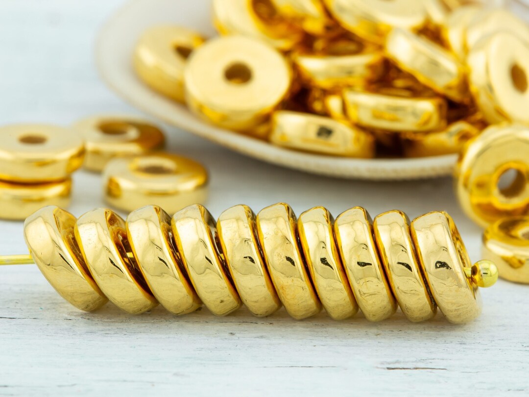 8mm 24K Gold Ceramic Washers, Mykonos Greek Beads, Round Metalized ...
