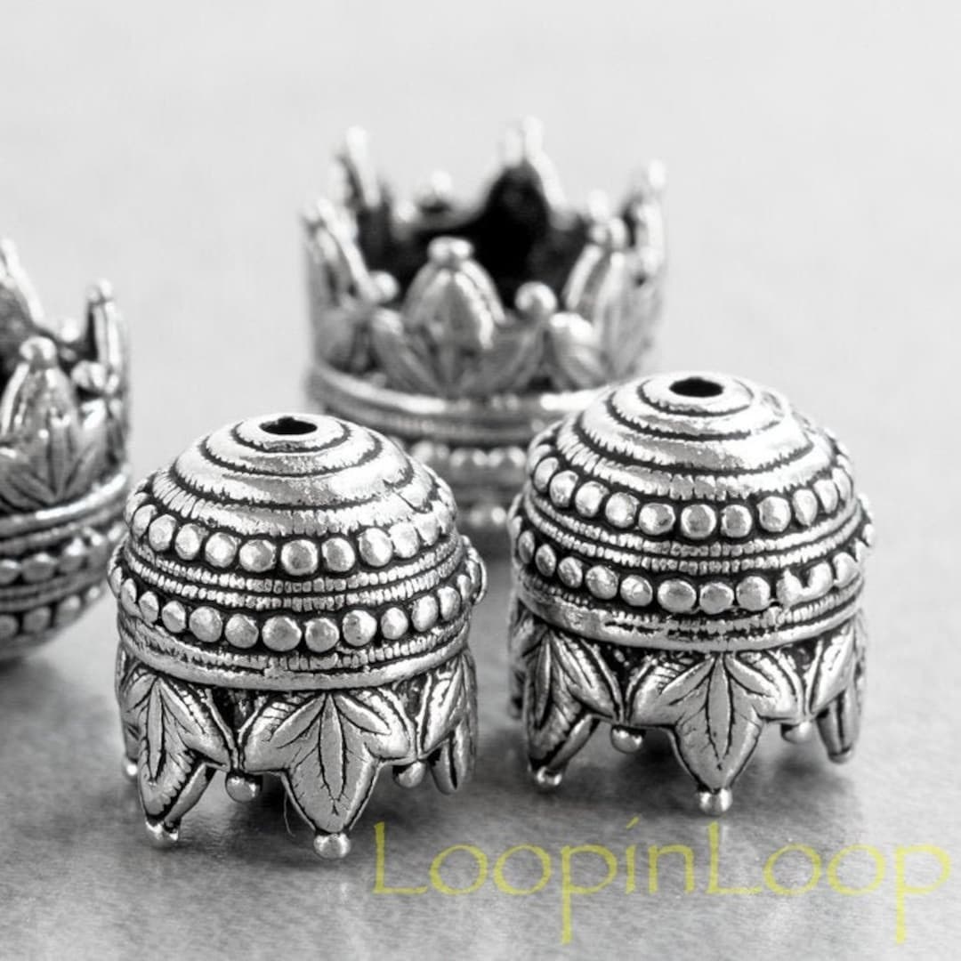 Maharajah Bead Caps, Cord Ends, 10mm Hole, Extra Large, Antique Silver ...