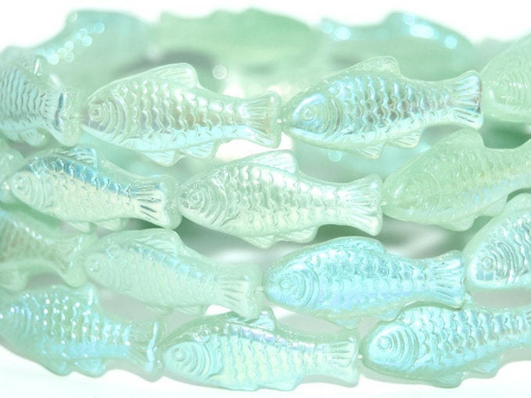 Glass Fish Beads, 1 Inch Czech Glass Beads, Sea Foam Green Iridescent ...