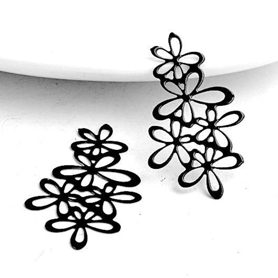 10%OFF, Filigree Daisy, Flower Charm, Jewelry Making, Laser Cut Black ...