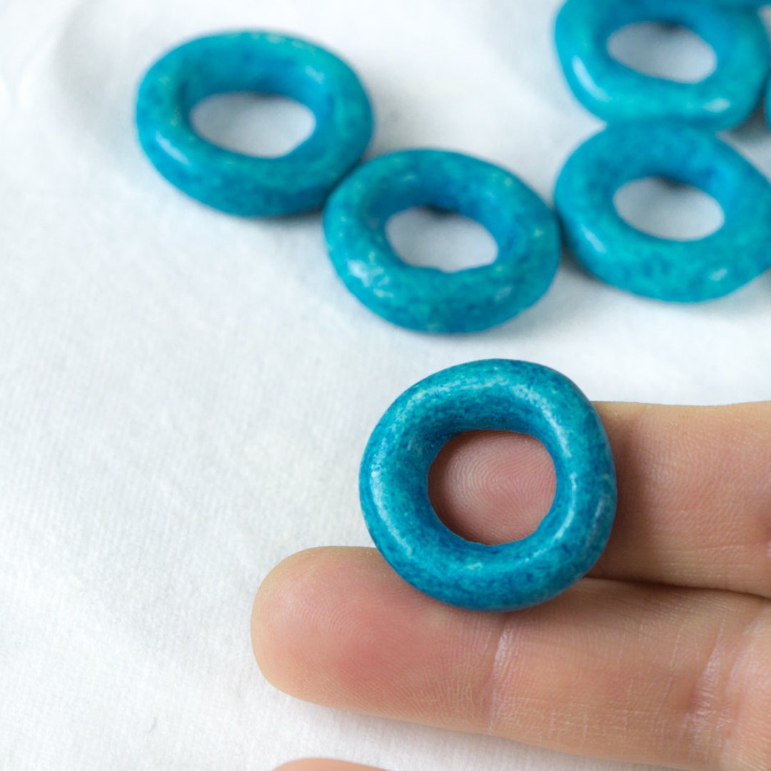 25%OFF, Turquoise Ceramic Donut Beads, Blue Cheerio Bead, Mykonos Greek ...