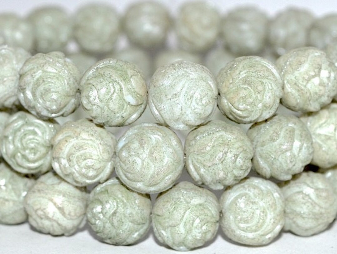 Rose Buds Beads, Pastel Sage Tea Green, Premium Czech Glass, Rosebud ...