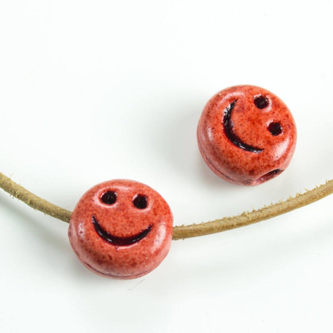 Ceramic Smiley Face Bead, Happy Face, Carved Smile, Emoticon Symbol ...