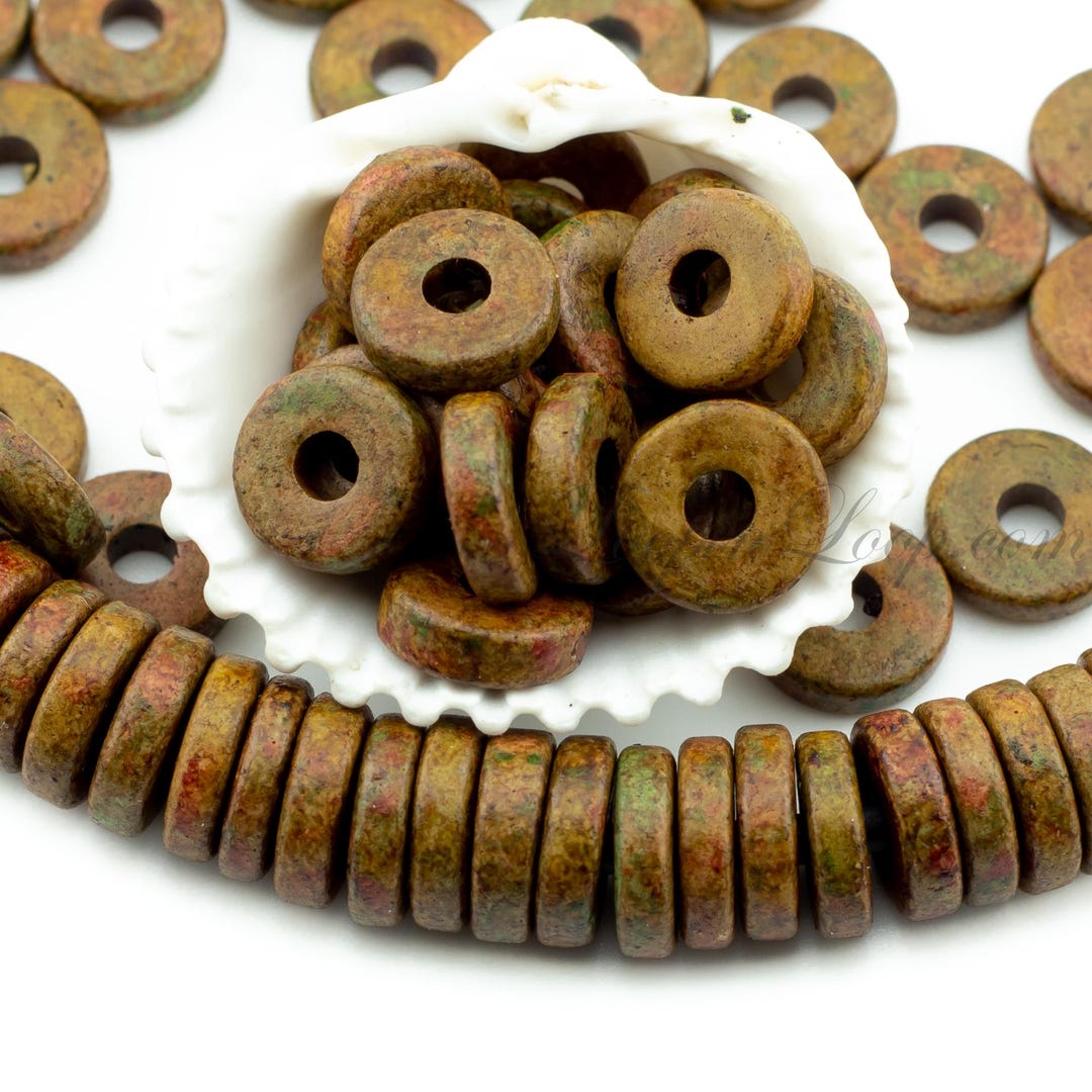 8mm Ceramic Round Washers, Heathered Green Brown, Mykonos Beads, Flat ...