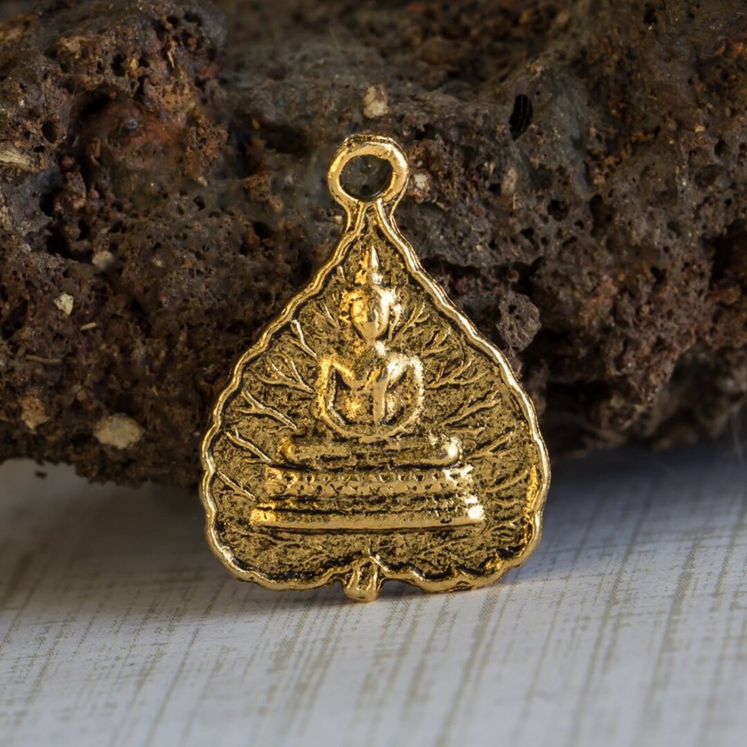 Tibetan Buddha Pendant, Antique Gold Charm, Rustic, Boho, Namaste ...