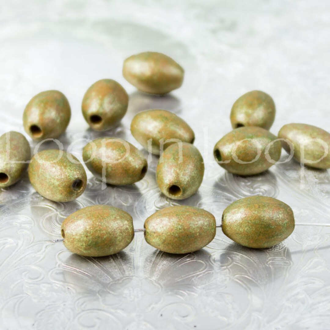 Mykonos Beads, Ceramic Olive Beads, Oval Sparkly Olive Green, Greek ...