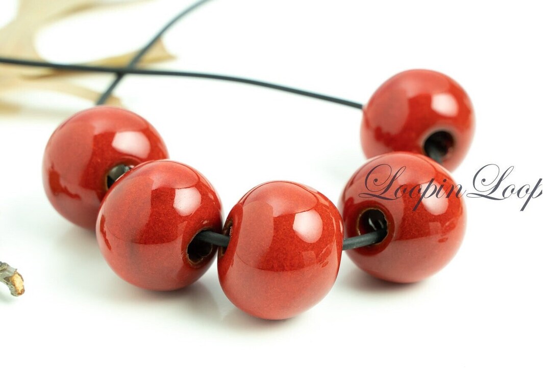 25%OFF, 23mm Large Crimson Vermillion Red Ball, Large 6mm Hole, Glazed ...