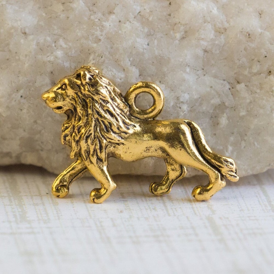 Lion Charm, Antique Gold, 3D African Safari Big Cat Pendant, Boho ...