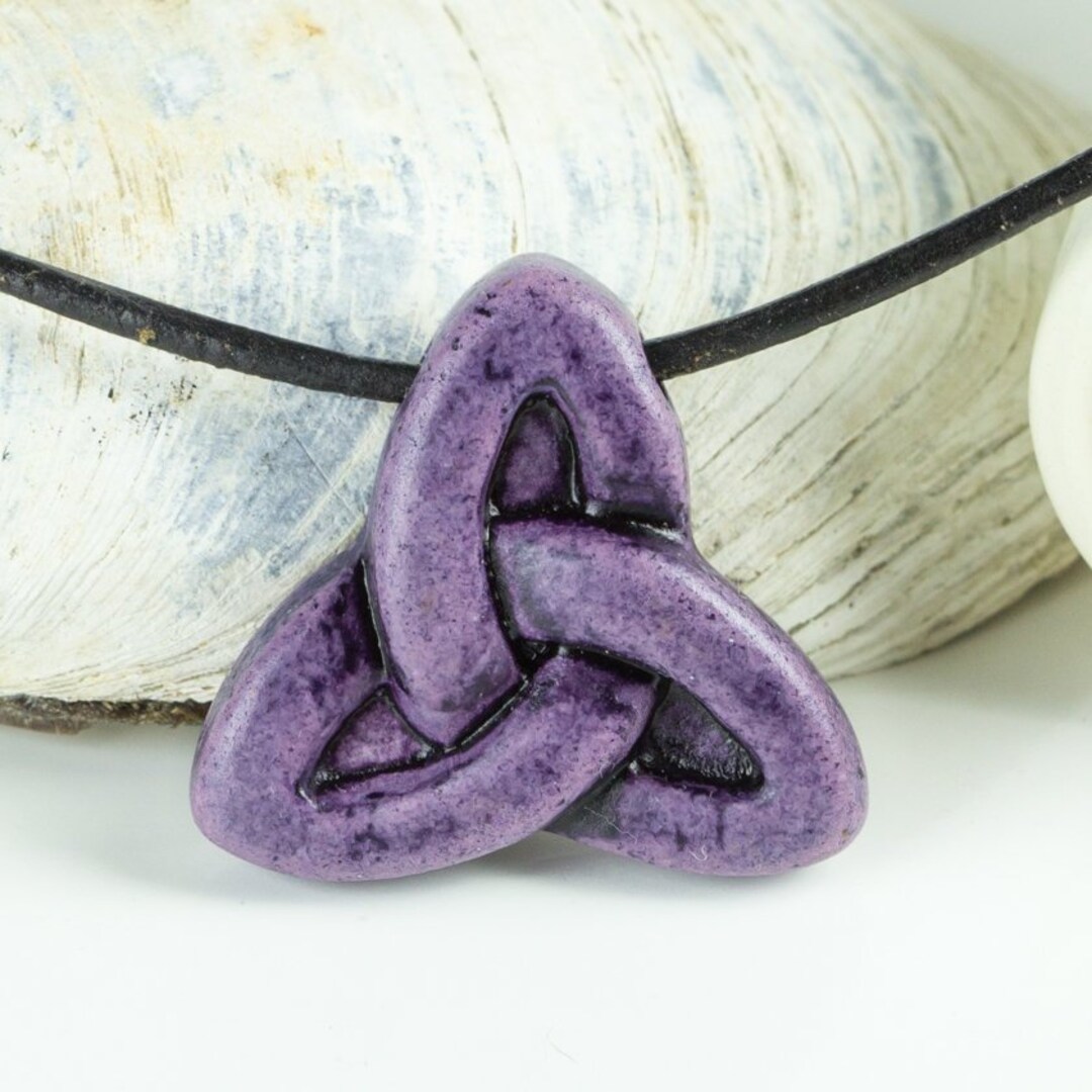 10%OFF, Celtic Knot Bead Ceramic Triangle Pendant, Speckled Purple ...