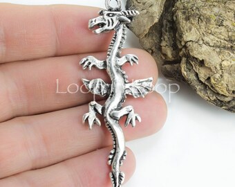 3pcs Huge Dragon Key Pendants Charms Antique Silver Tone 20x71mm Cf3245 ...