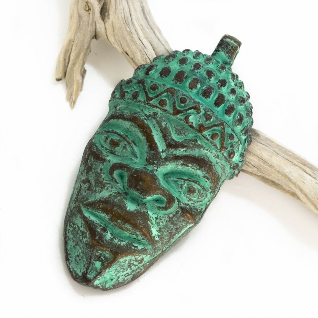Extra Large African Mask Pendant, African Tribal Face, Copper Green ...
