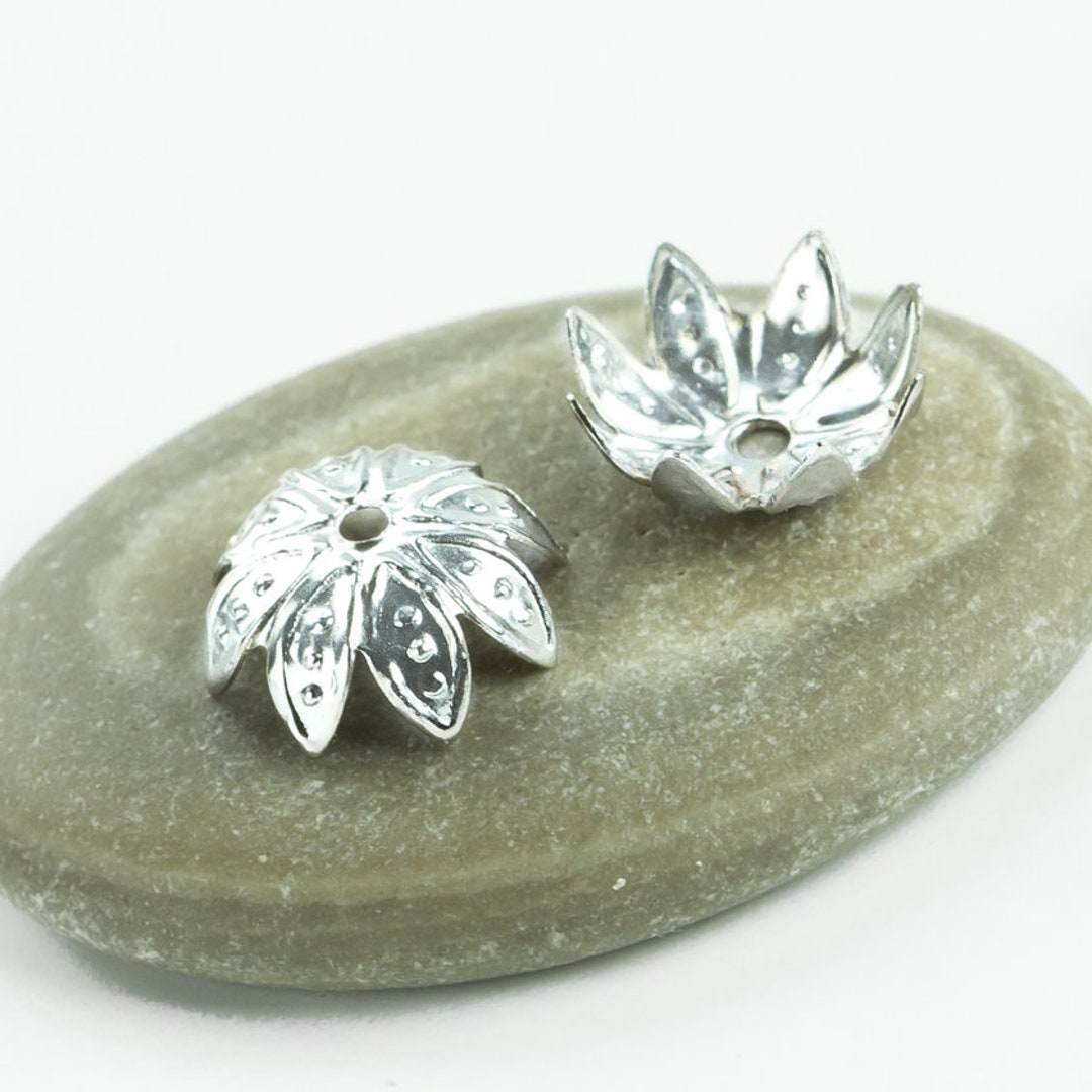 10%OFF, 9mm Bead Caps, Leaf Design, Bright Silver, Light Weight ...
