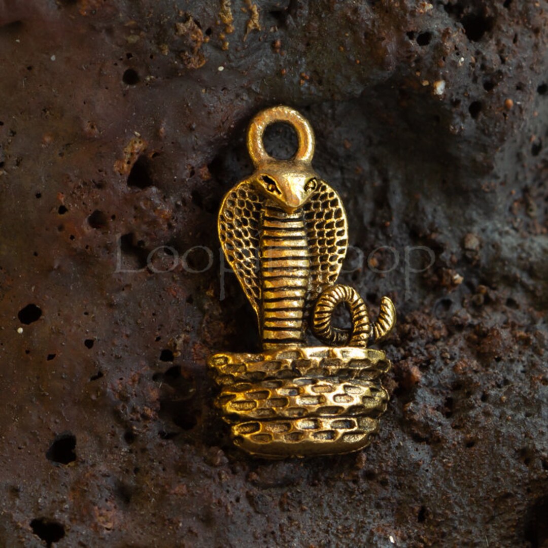 Cobra in Basket Pendant, Snake Charm, Egyptian 3D Gold Plated Charms ...