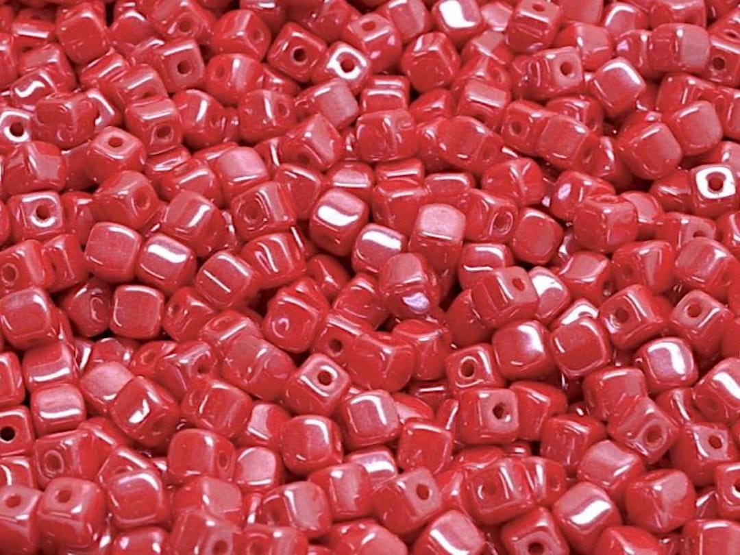 4mm Czech Glass Cube Beads, 4x4mm Tiny Cubes, Opaque Pink Coral Luster ...