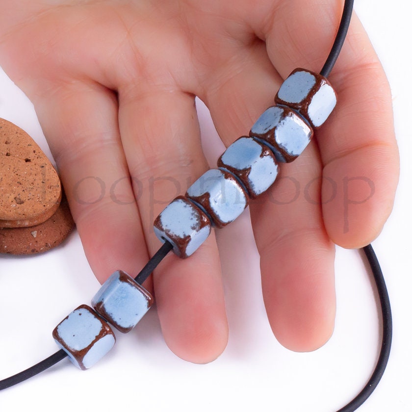 10%OFF, Mykonos Ceramic Cube Beads, Sky Blue Brown Pueblo Adobe, 10mm ...