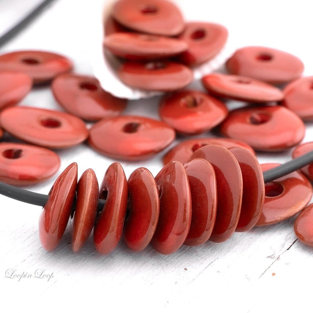 10%OFF, Crimson Red Ceramic Glazed Beads, Mykonos Cornflakes, Large ...