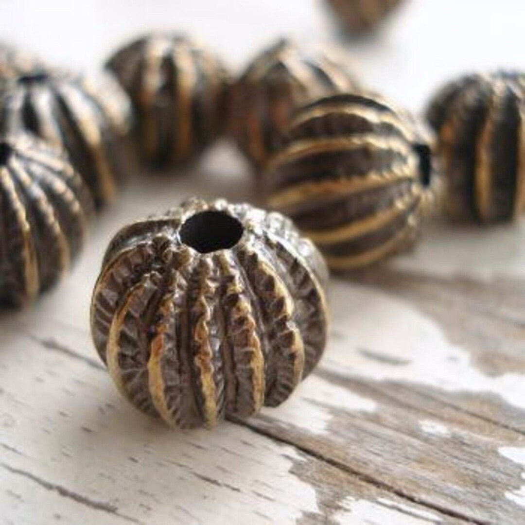 10%OFF, Mykonos Sea Urchin Beads, Antique Brass Greek Beads, Rustic ...