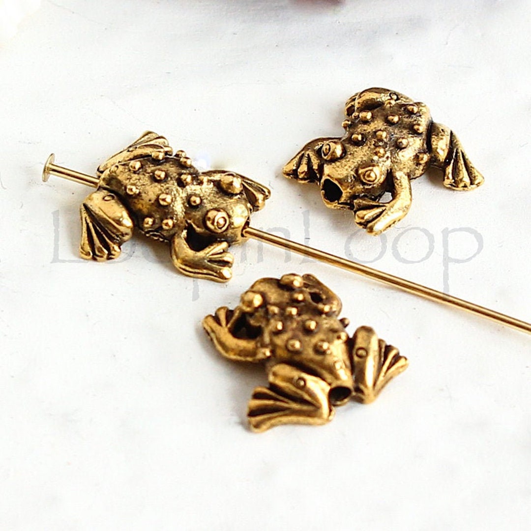 Gold Frog Beads, 3D Miniature Charms, Woodland Forest Lake Animal, Lead ...