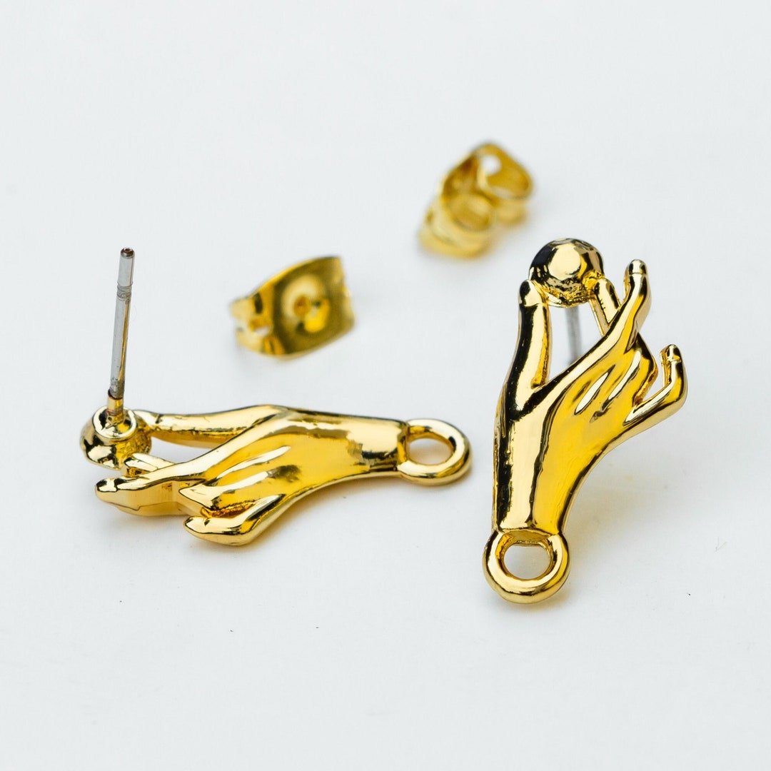 15%OFF, Hand Stud Earring Tops, 24K Gold Plated, Hand Earring Posts ...