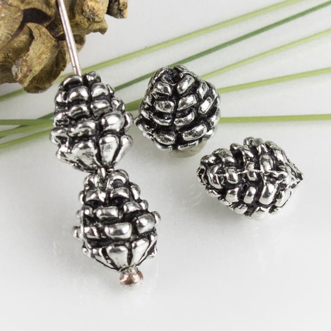 Pine Cone Beads, Antique Silver Plated, Woodland Forest Spacer, Made in ...