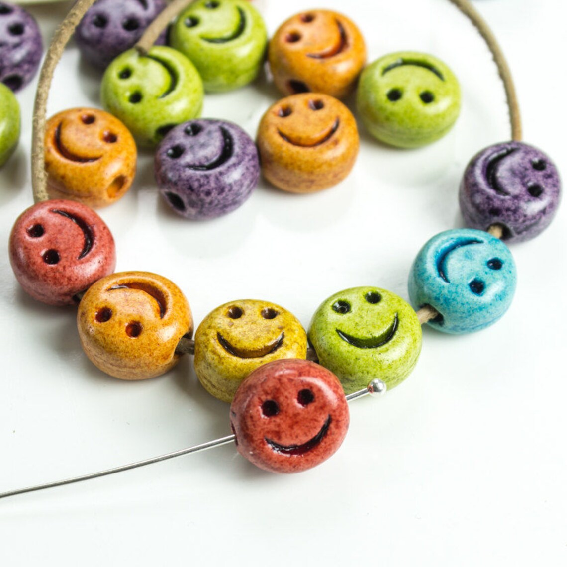 Orange Ceramic Smiley Face Beads Happy Face Carved Smile - Etsy