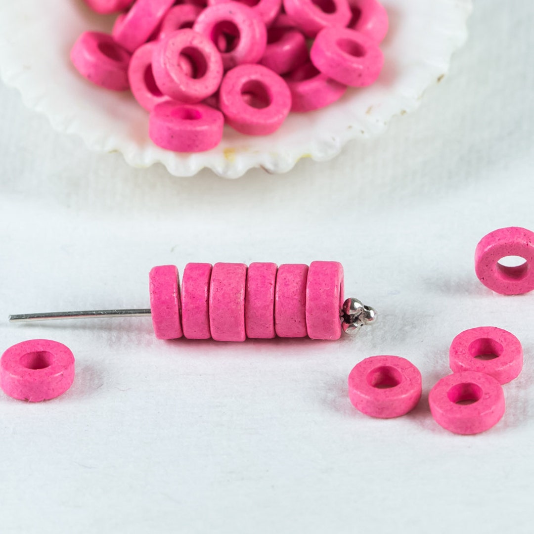 10%OFF, 6mm Fuchsia Ceramic Beads, Round Washer, Rondelle, Spacer Disk ...