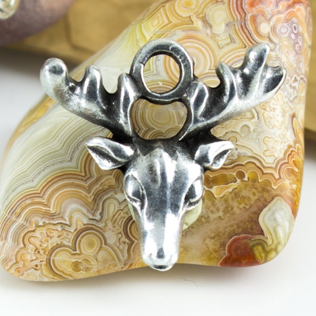 10%OFF, Deer Elk Charm, Antlers Pendant, Antique Silver Metal, 20mm ...