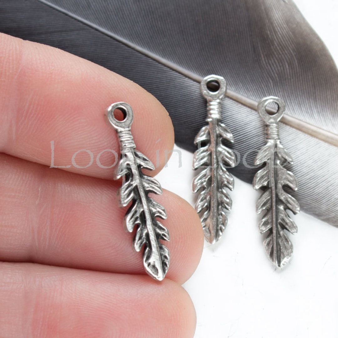 10%OFF Mykonos Feather Charms, 26mm Greek Casting Beads Leafy Feathers ...