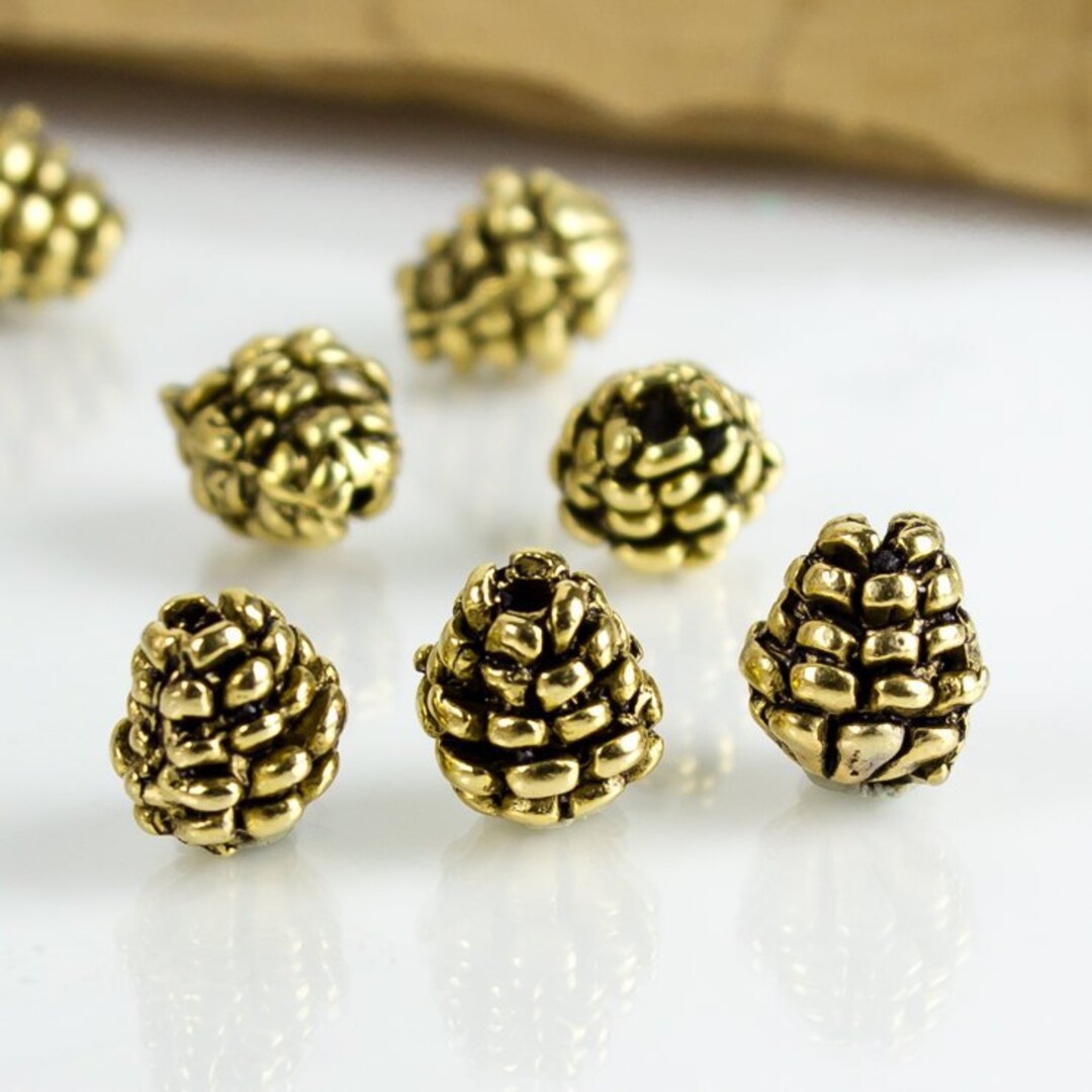 Antique Gold Pine Cone Beads, 7x9mm, 3D Woodland Forest Charms, Made in ...