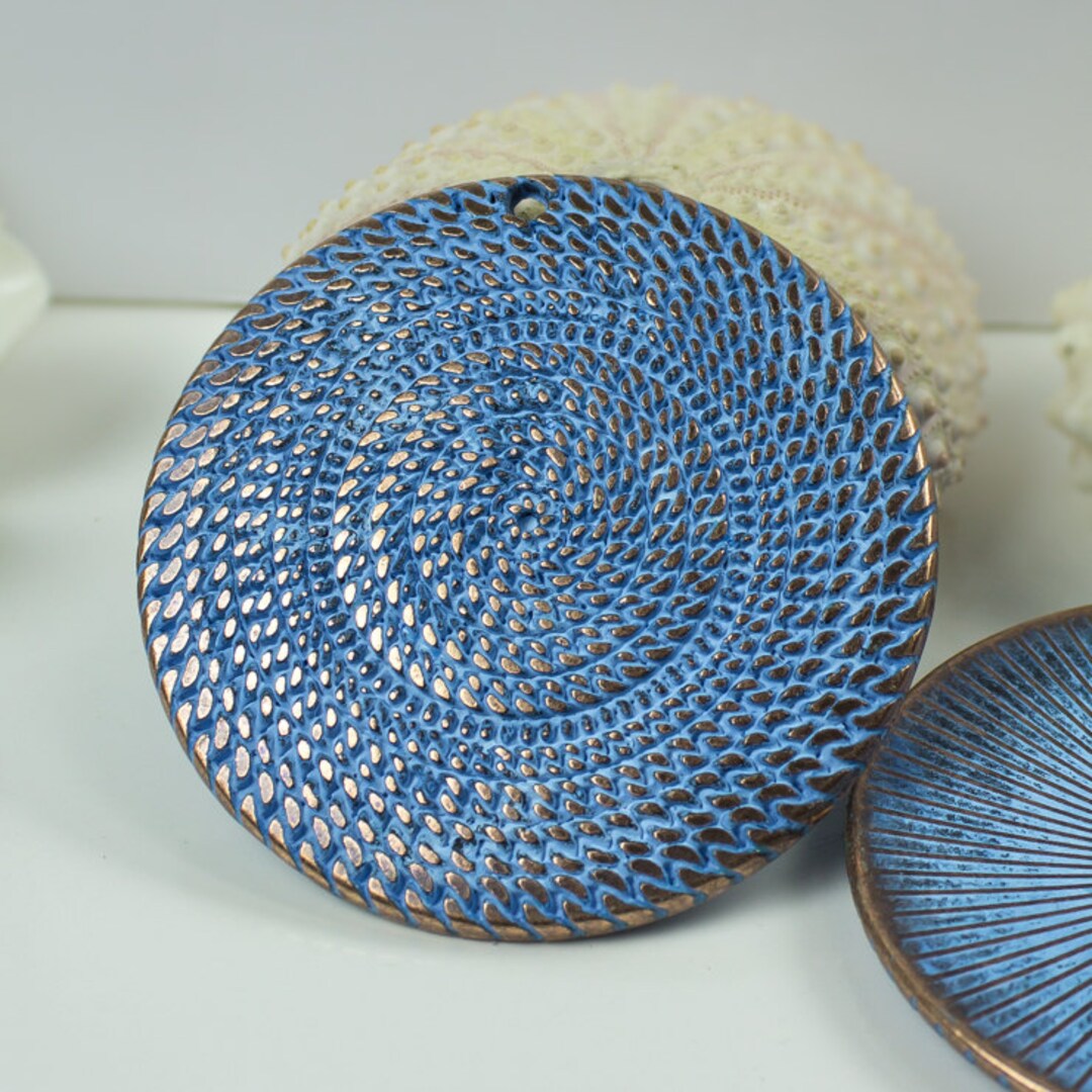 10%OFF Extra Large Round Chain Pendant, Geometric Circle Disk, Blue ...