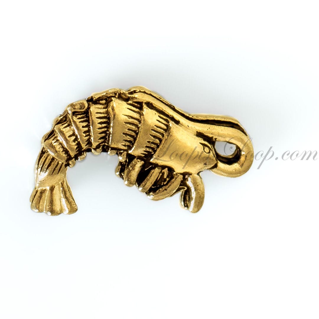 Gold Shrimp Charm, 3D Sea Animal Nautical Pendant, Jewelry Making, Made ...