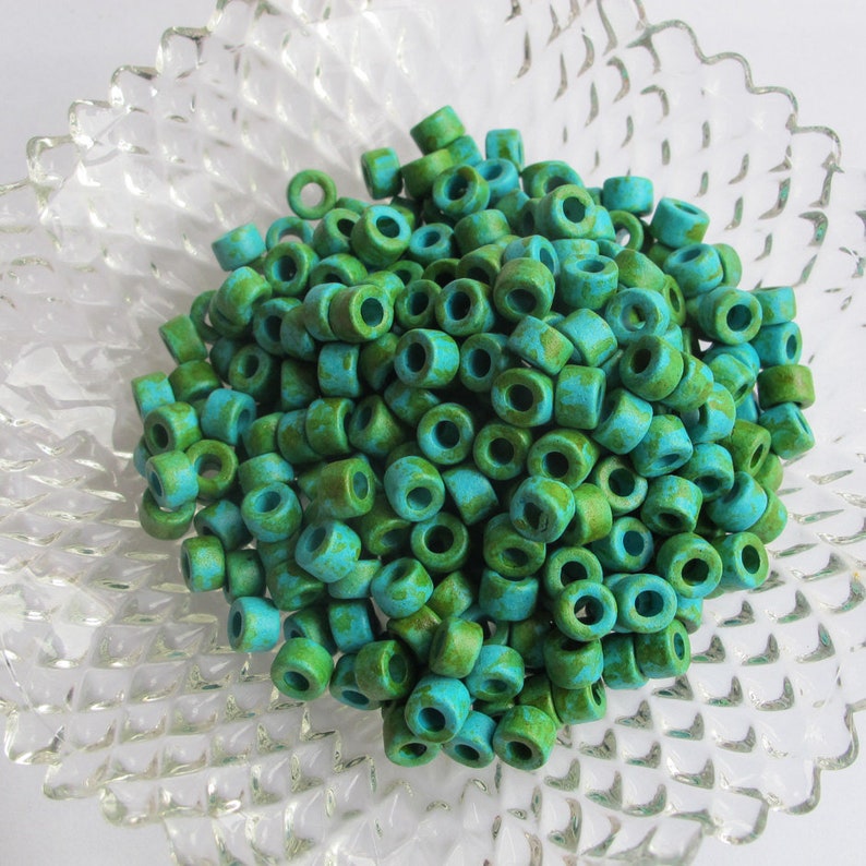 Mykonos Greek Ceramic Mini Tube Beads, Speckled Tropical Turquoise ...