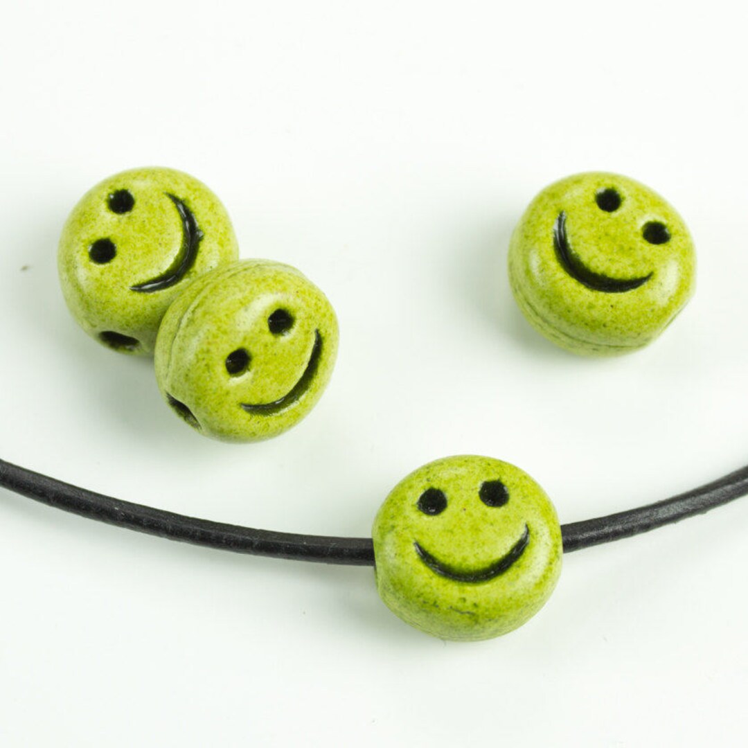 Ceramic Smiley Face Bead, Happy Face, Carved Smile, Emoticon Symbol ...