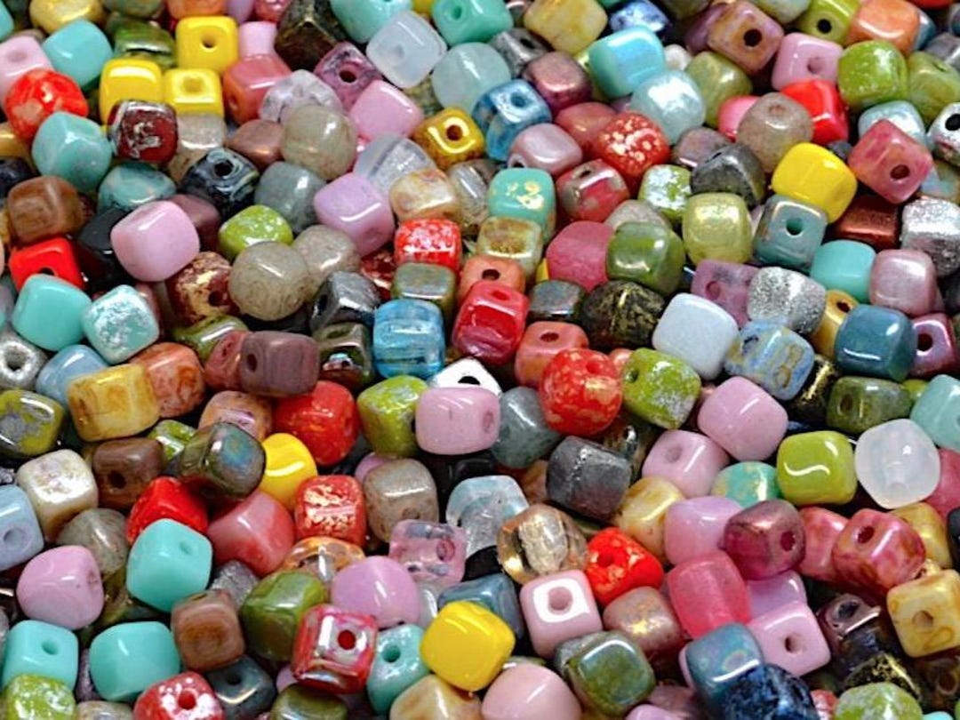 4mm Czech Glass Cube Beads, Tiny Cubes, Colorful Mix, for Jewelry ...