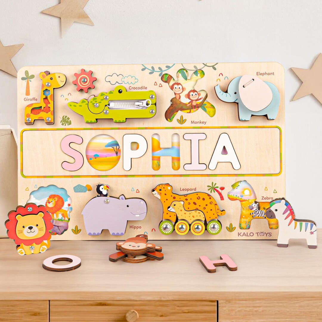 Safari Animal Name Puzzle for Kids, Personalized First Birthday Gift ...