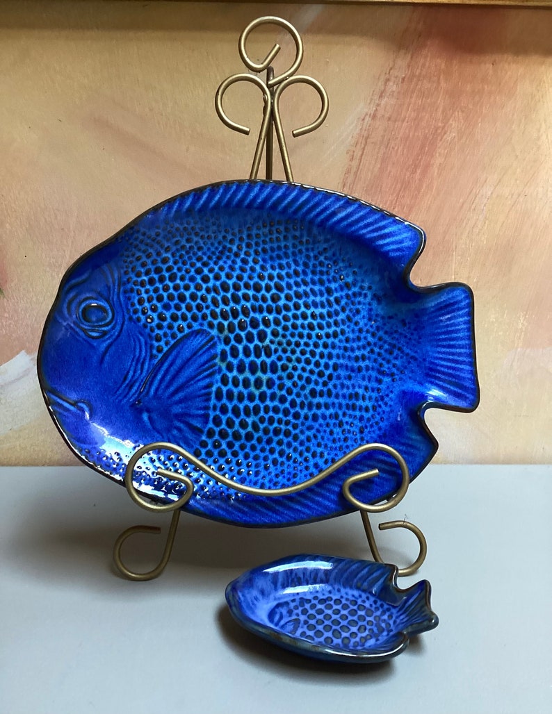 Vintage 1990's Cobalt Blue Glazed Ceramic Fish Sushi/sashimi Plates 2 ...