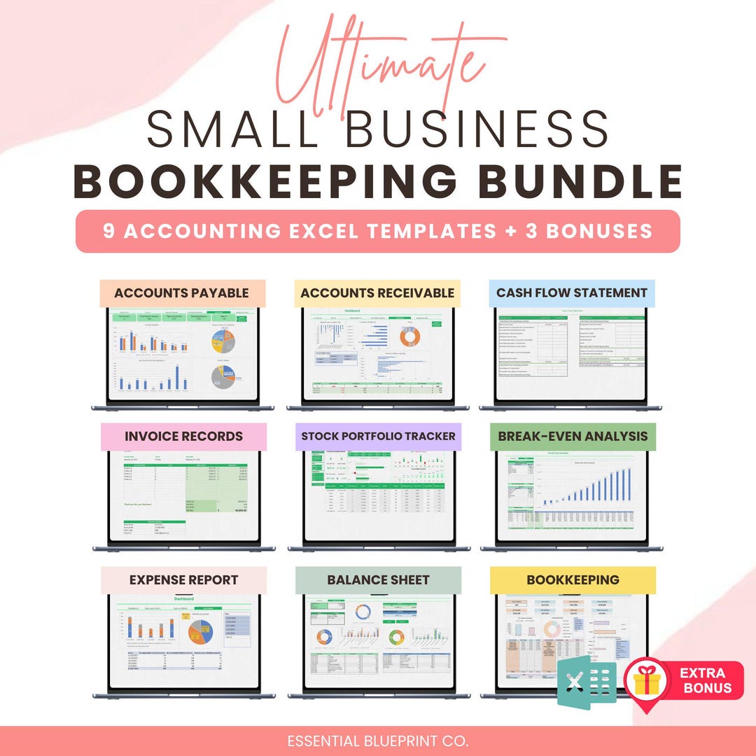 Small Business Bookkeeping Bundle, Bookkeeping Excel Template, Balance ...