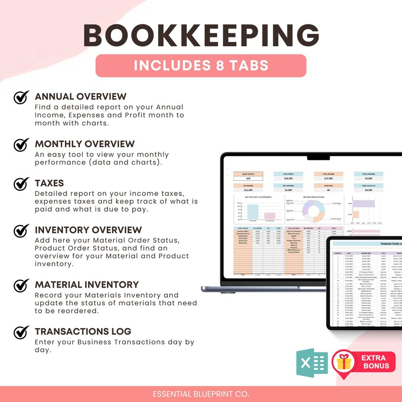Small Business Bookkeeping Bundle, Bookkeeping Excel Template, Balance ...