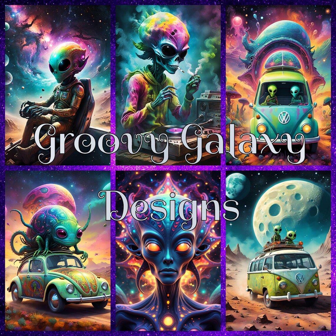 Groovy Aliens 6-piece Digital Art Bundle/printable JPG Files - Etsy