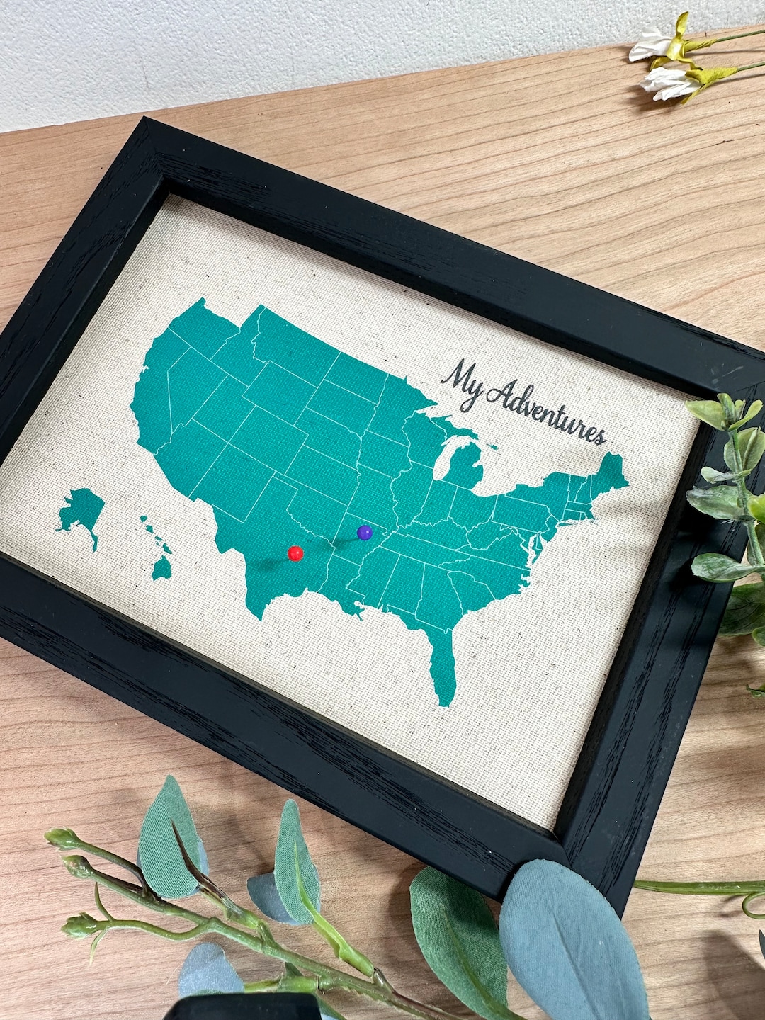 Memory Map Gift Second Anniversary Cotton Map Keepsake Push Pin Frame ...