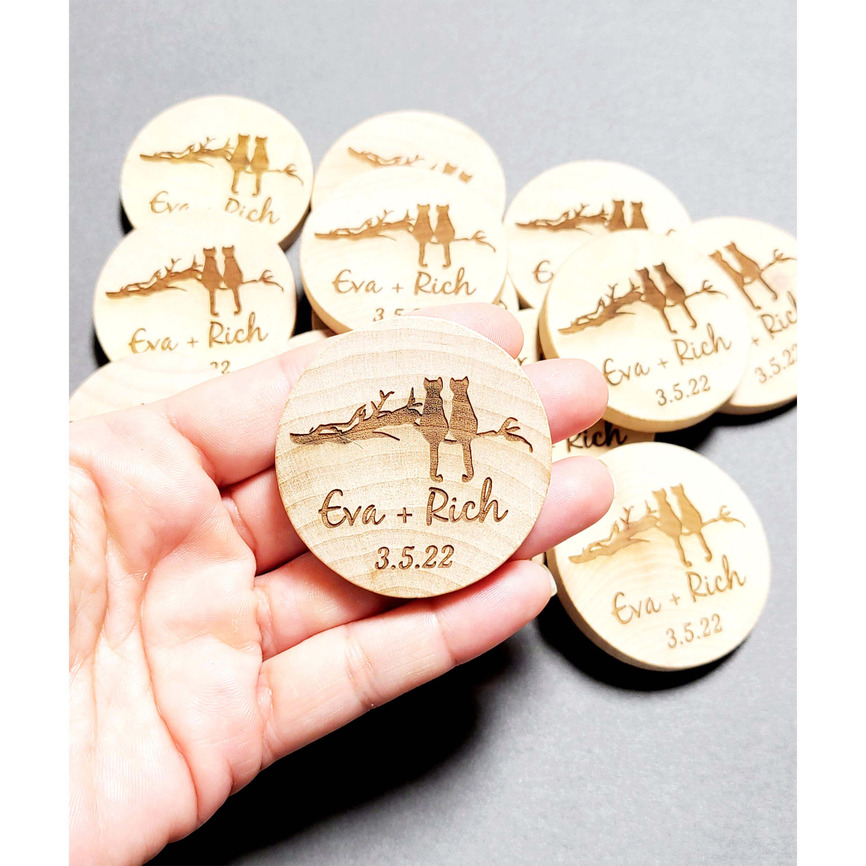 Wedding Custom Wooden Magnets Cats Anniversary Favors Rustic ...