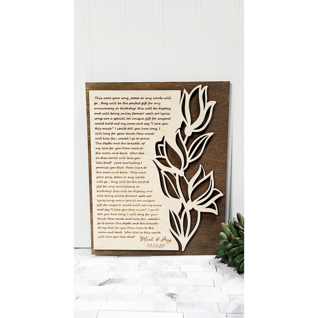 Wedding Anniversary Gift Song Lyrics Wood Wall Art 5 Years Anniversary ...
